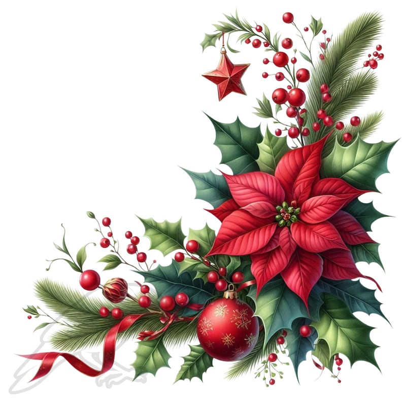 Christmas Clipart PNG, Floral Clipart, Poinsettia Florals, 10 ...
