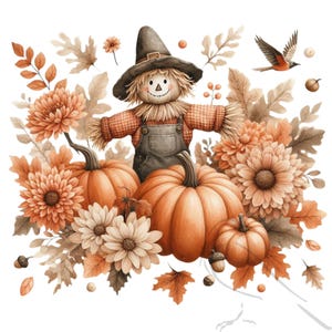 Autumn Clipart, Fall PNG Images , Fall Scarecrow Set of 18 High-quality ...