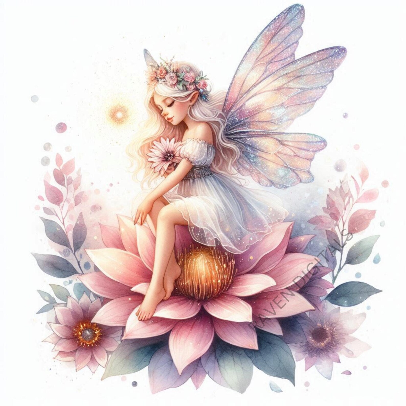 Watercolor Floral Fairy Clipart: Whimsical PNG Files (with Background ...