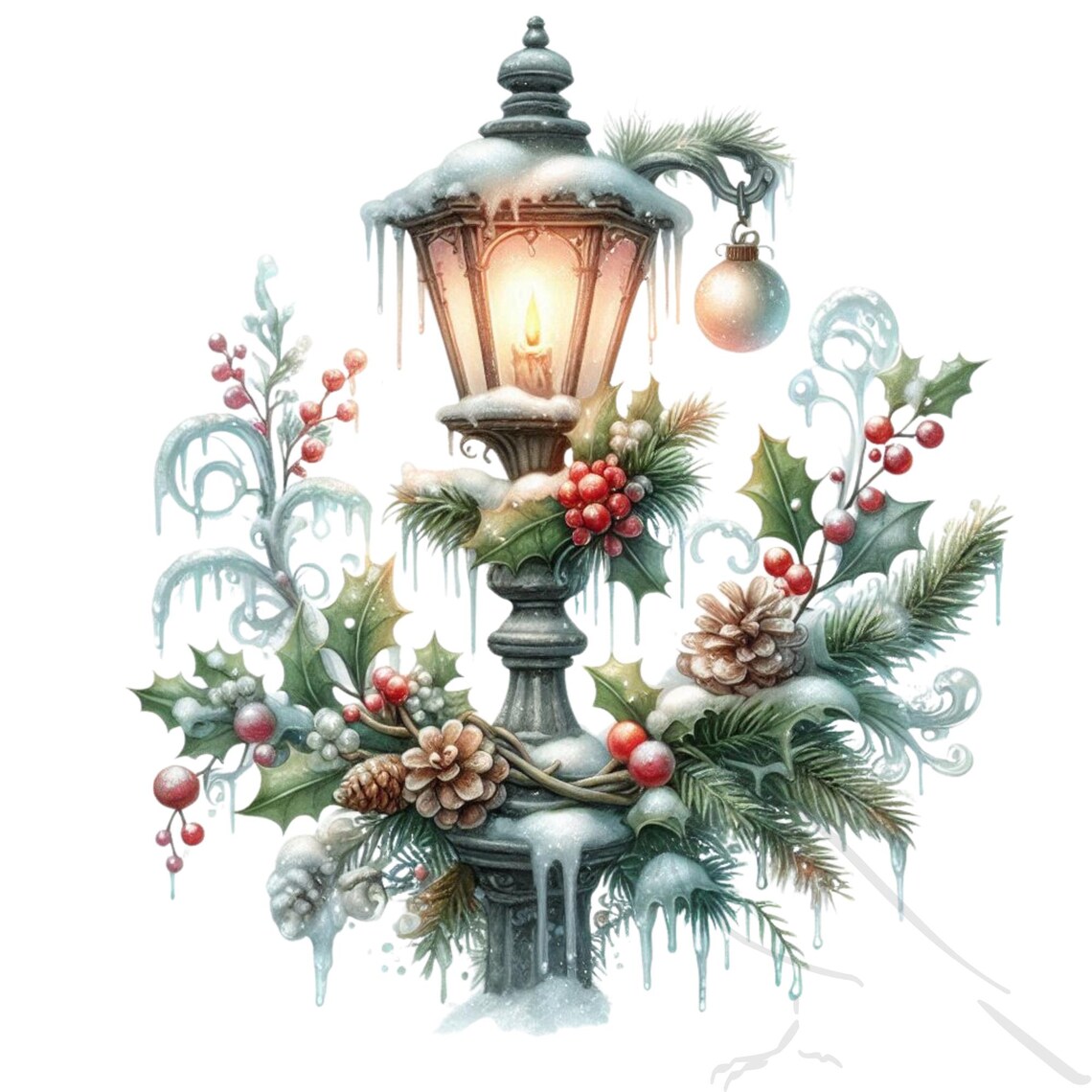 Christmas Clipart, Festive Lamppost PNG Holiday Clipart, Set of 25 ...