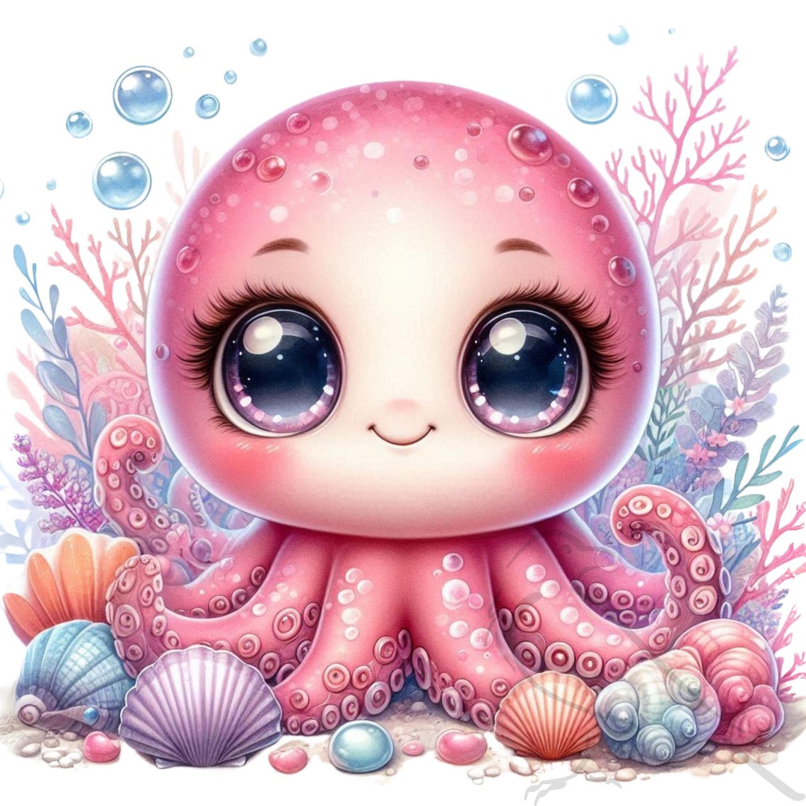 Sea Octopus - Under the Sea - Png - Instant Download - Kids Clipart ...