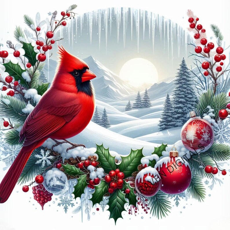 Watercolor Red Cardinal, Clipart Bundle, Red Cardinal, Christmas PNG ...