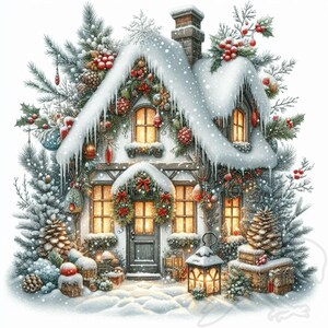 Christmas Clipart PNG: Cozy Winter Holiday House (set of 18) With ...