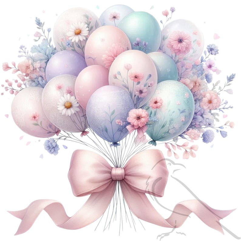 Floral Pastel Balloons PNG: Invitation Clipart (set of 20) - Etsy