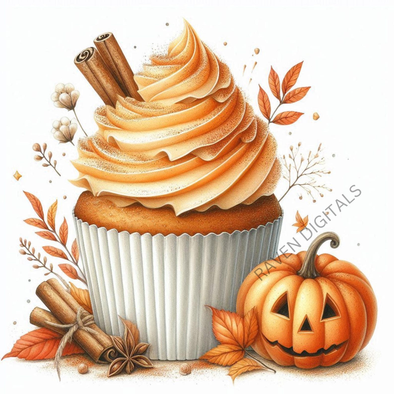 Autumn Cupcake Clipart: Fall Watercolor PNG Images (set of 25) - Etsy