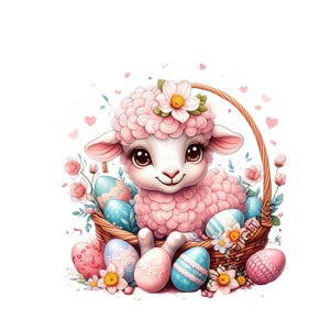 Easter Lamb Watercolor, Easter Eggs PNG Clipart Set of 24, Transparent ...