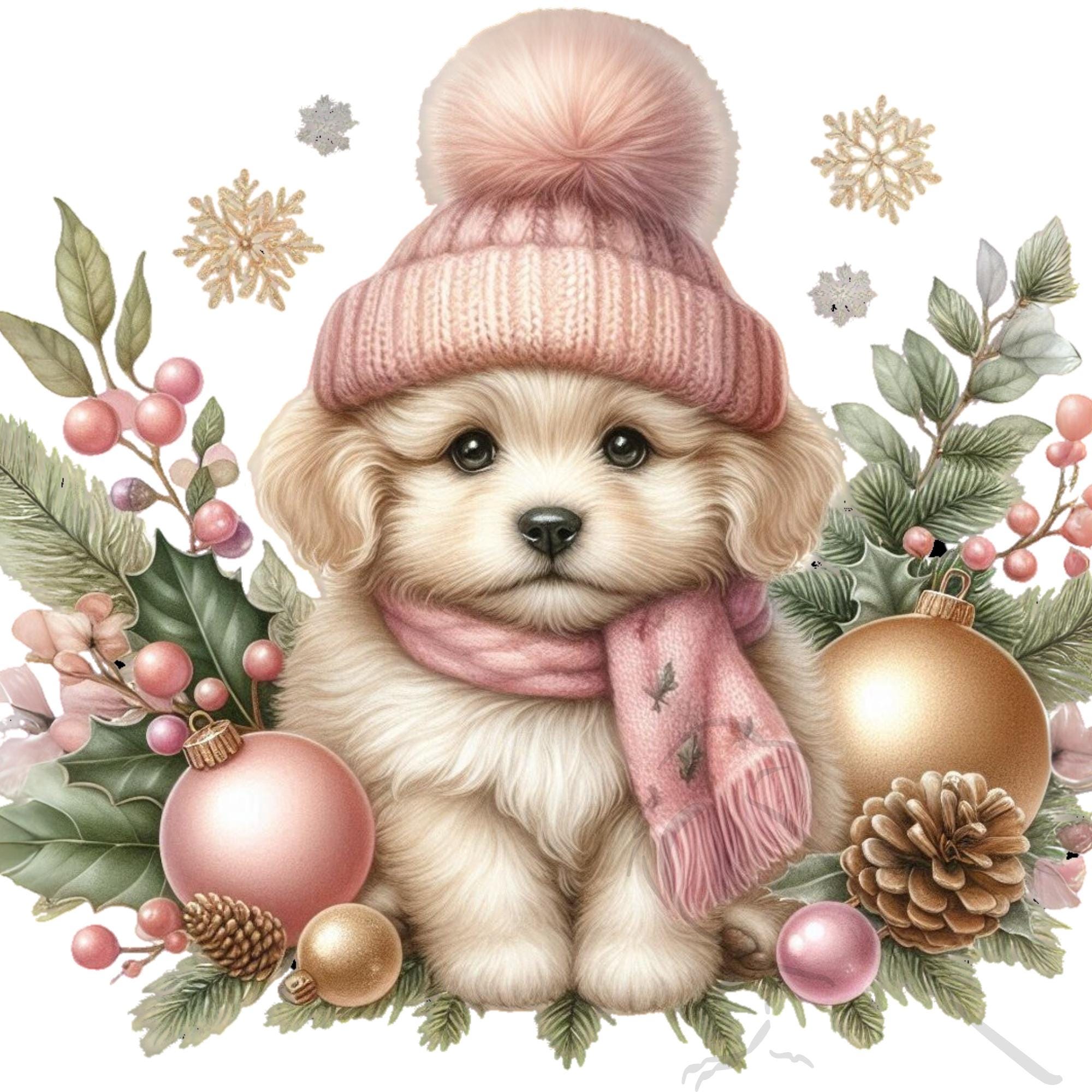 Christmas Puppy Clipart: Watercolor PNG Images for Holiday Designs ...