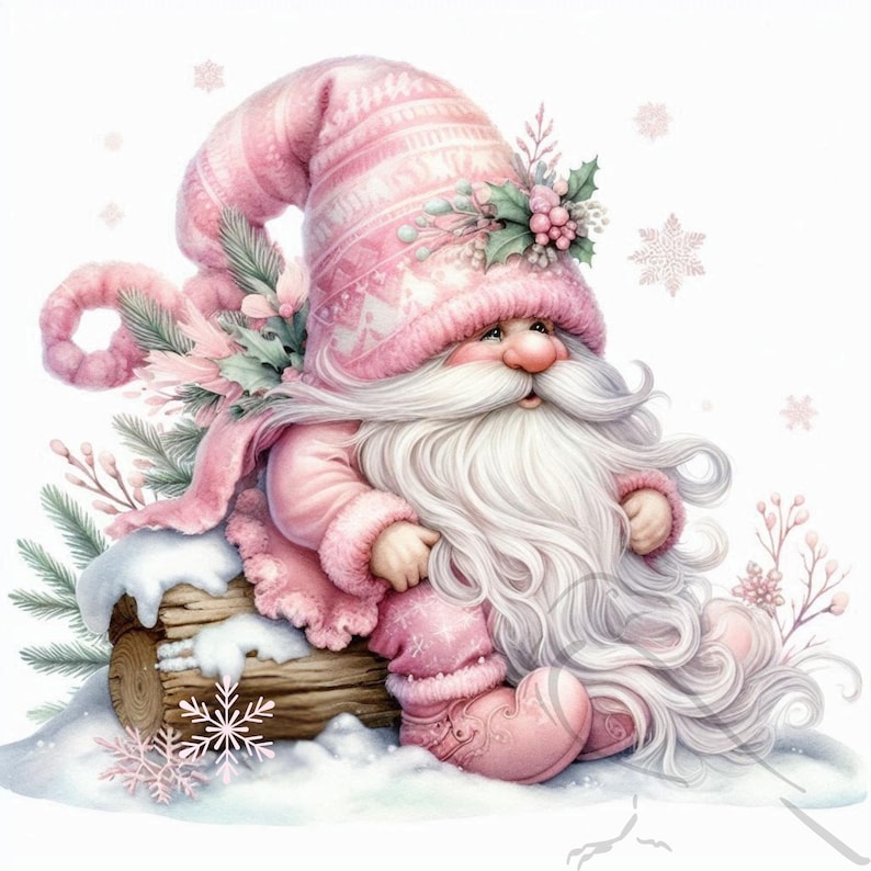 Pink Christmas Gnome Clipart: Holiday PNG Designs (digital Download ...