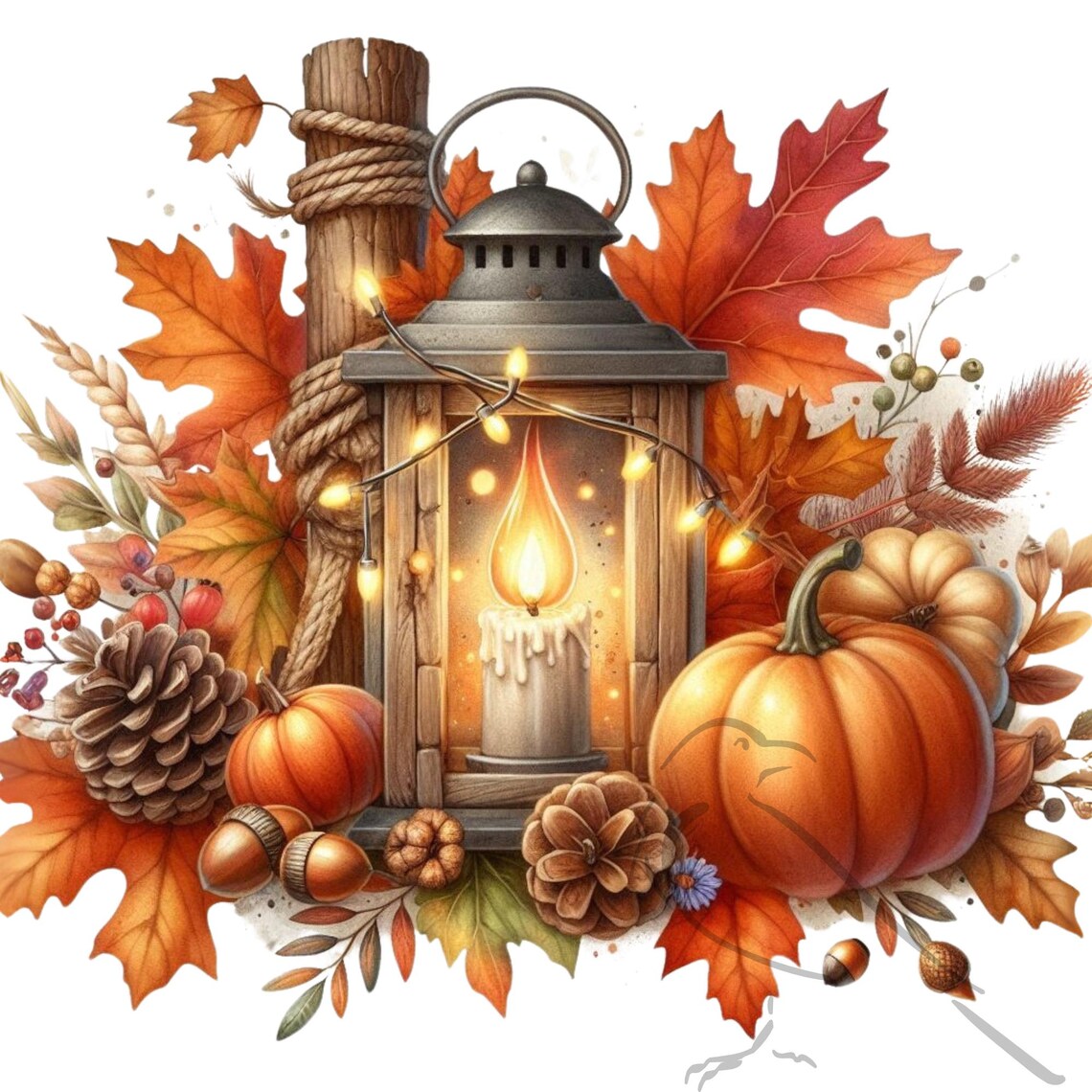 Autumn Clipart Set: Fall PNG Images, Lamppost Designs (commercial Use ...