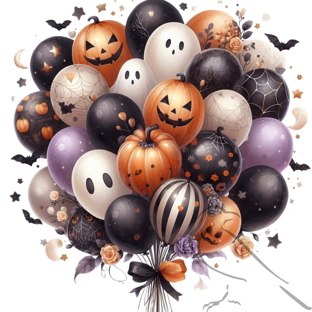 Halloween Balloons Clipart Set: 16 PNG Images (commercial Use Included ...