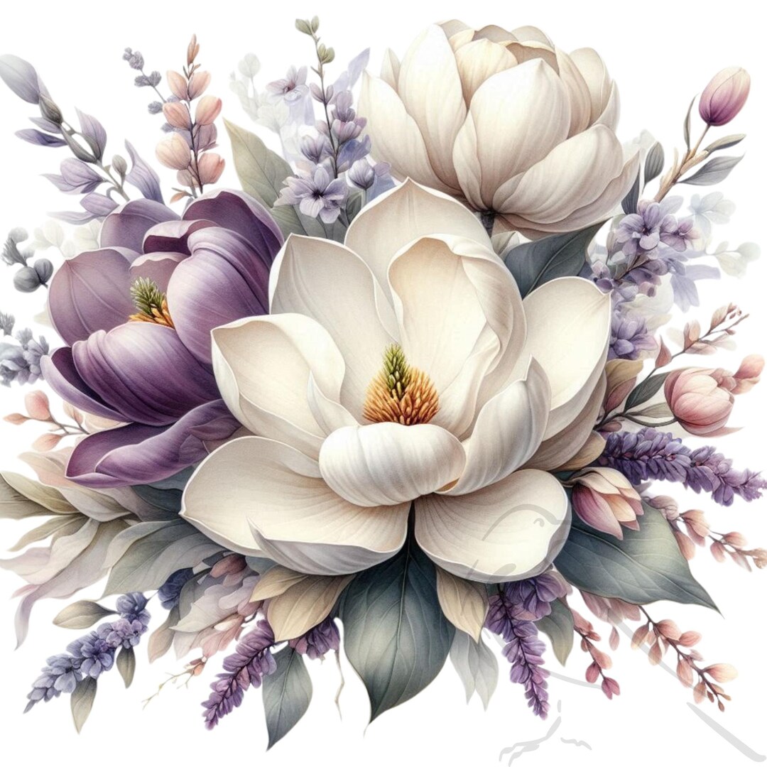 Florals Watercolor, Purple Flowers, Bouquet Clipart, Violet Floral ...