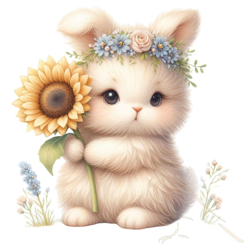 Spring Bunnies Watercolor Clipart, Cute Floral Bunny, - 15 PNG Spring ...
