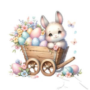 Easter Bunny Watercolor, Floral Cart Bunny PNG Clipart Set of 25 ...