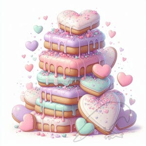 Pastel Watercolor Valentine Clipart: Cookie Hearts (PNG) With ...