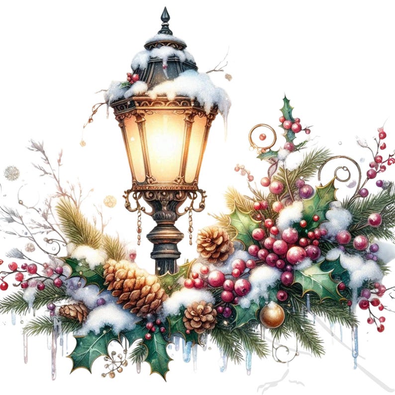 Christmas Clipart, Festive Lamppost PNG Holiday Clipart, Set of 25 ...