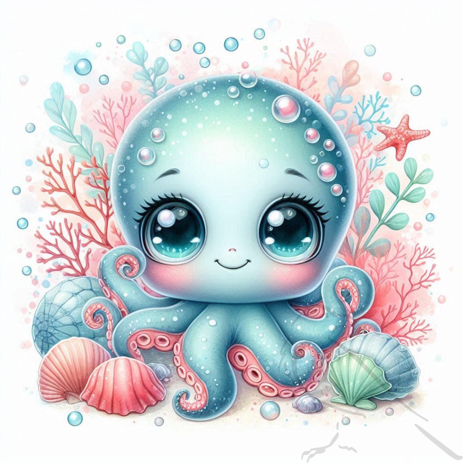 Sea Octopus - Under the Sea - Png - Instant Download - Kids Clipart ...