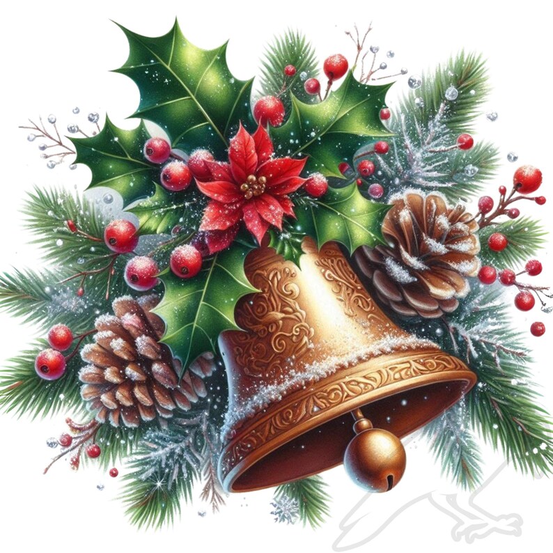 Christmas Clipart, Festive Bell PNG Holiday Clipart, Set of 16 ...