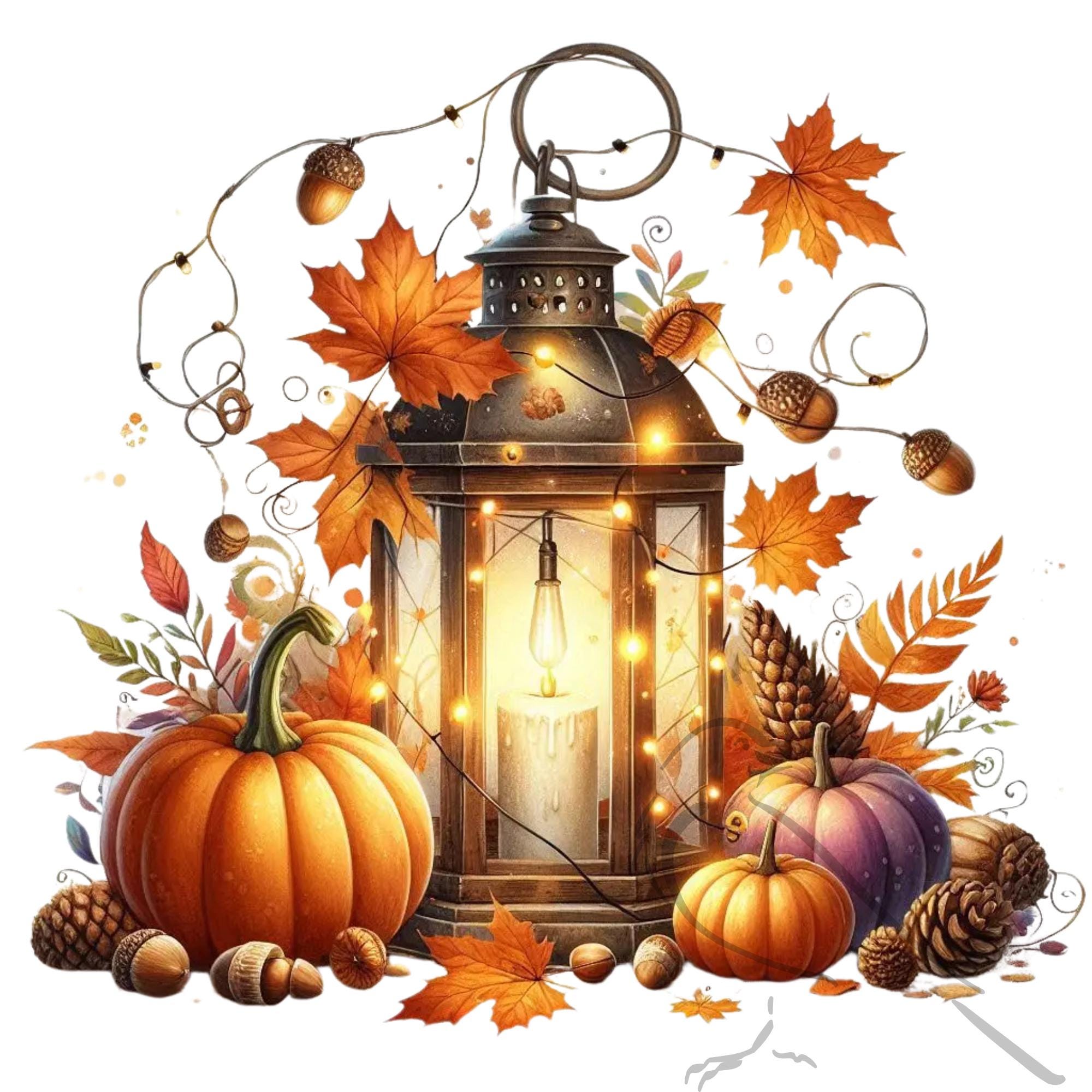 Autumn Clipart Set: Fall PNG Images, Lamppost Designs (commercial Use ...