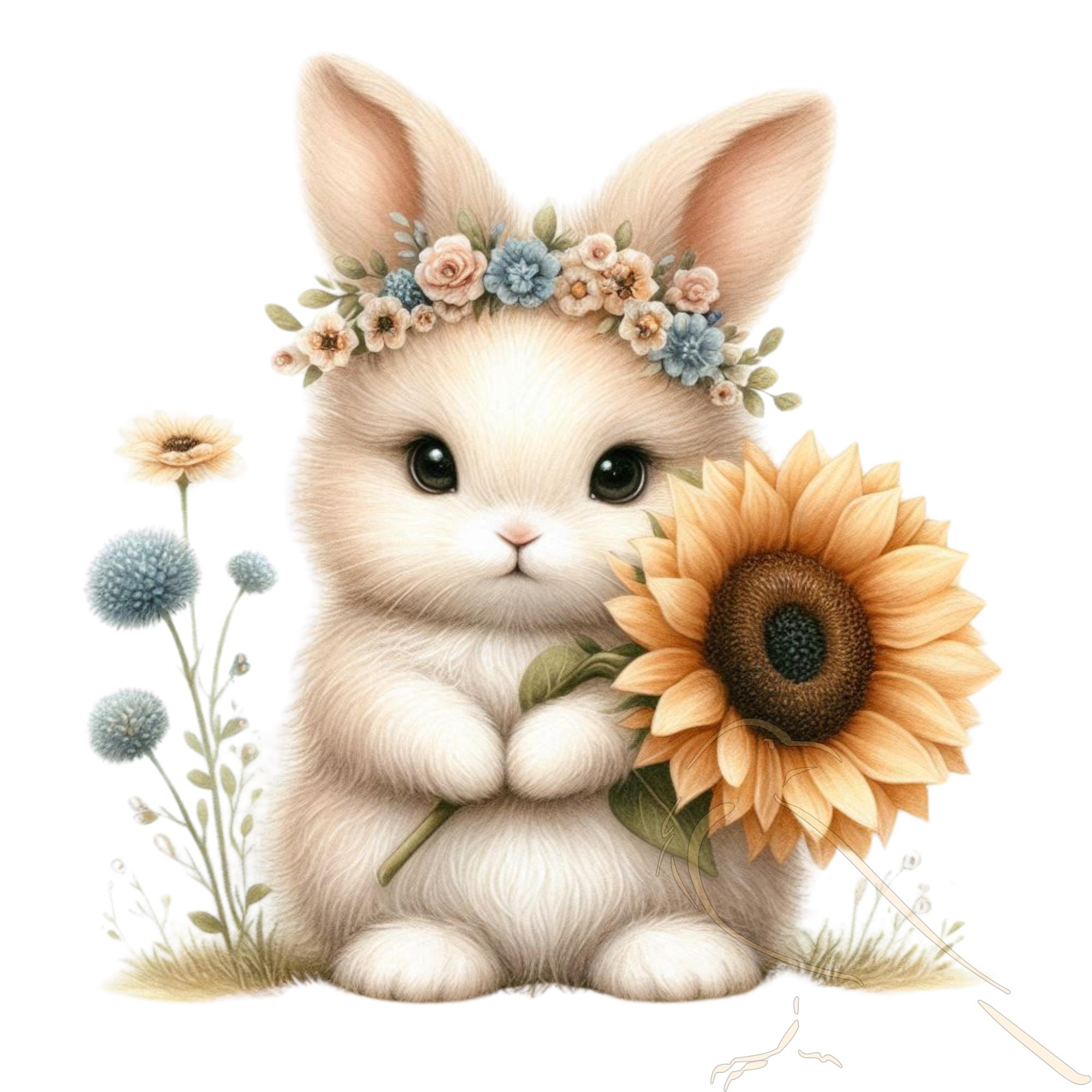 Spring Bunnies Watercolor Clipart, Cute Floral Bunny, - 15 PNG Spring ...