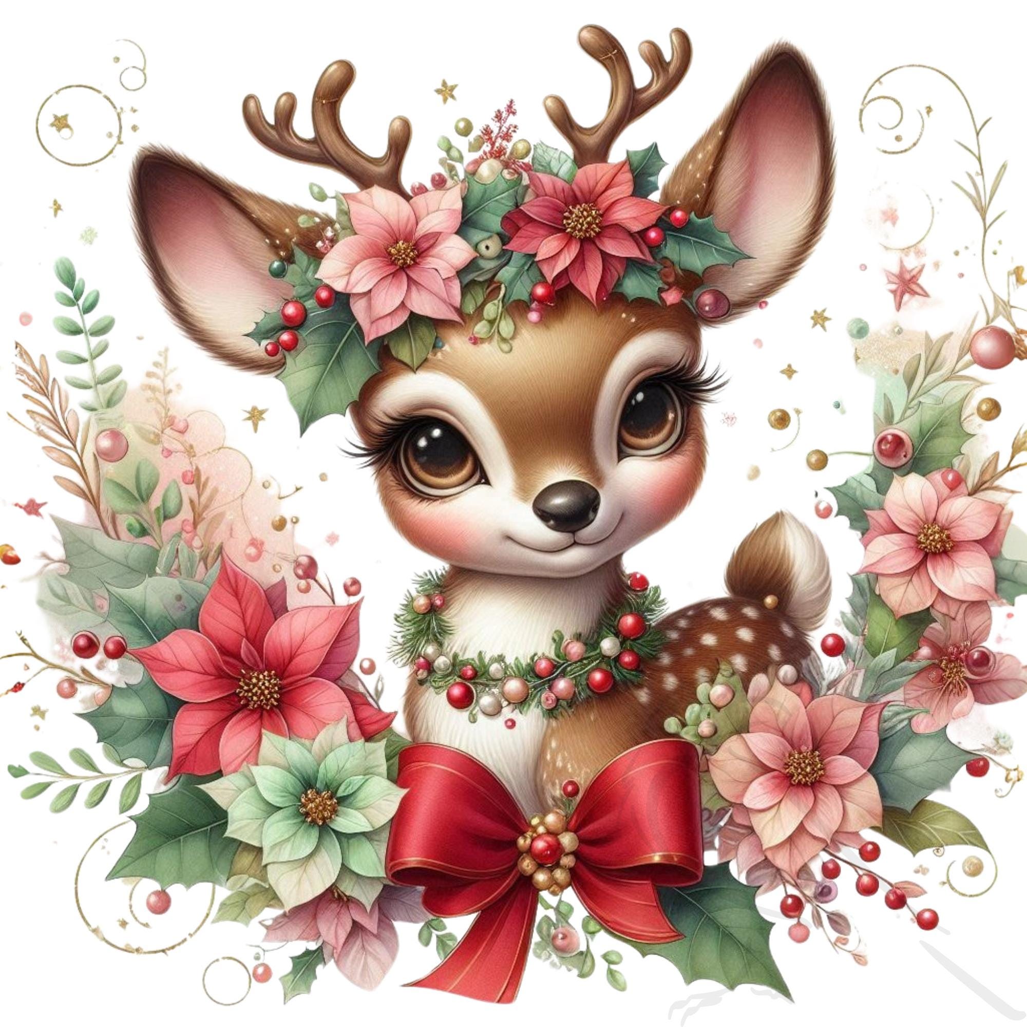 Christmas Reindeer Watercolor Clipart: Holiday PNG Images (commercial ...