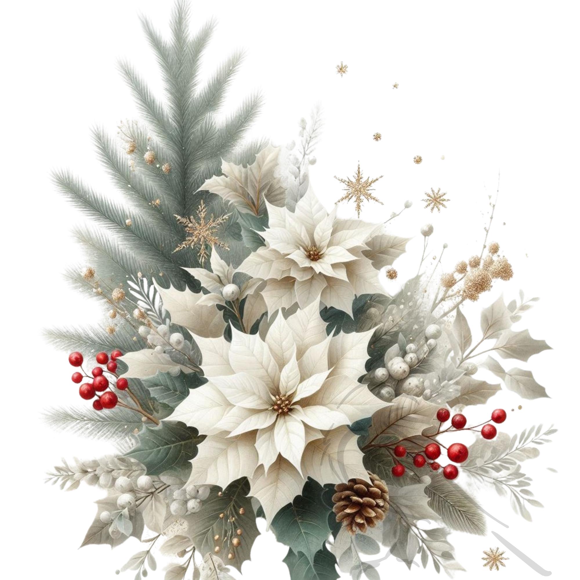 Christmas Clipart PNG, Floral Clipart, Poinsettia Florals, 12 ...