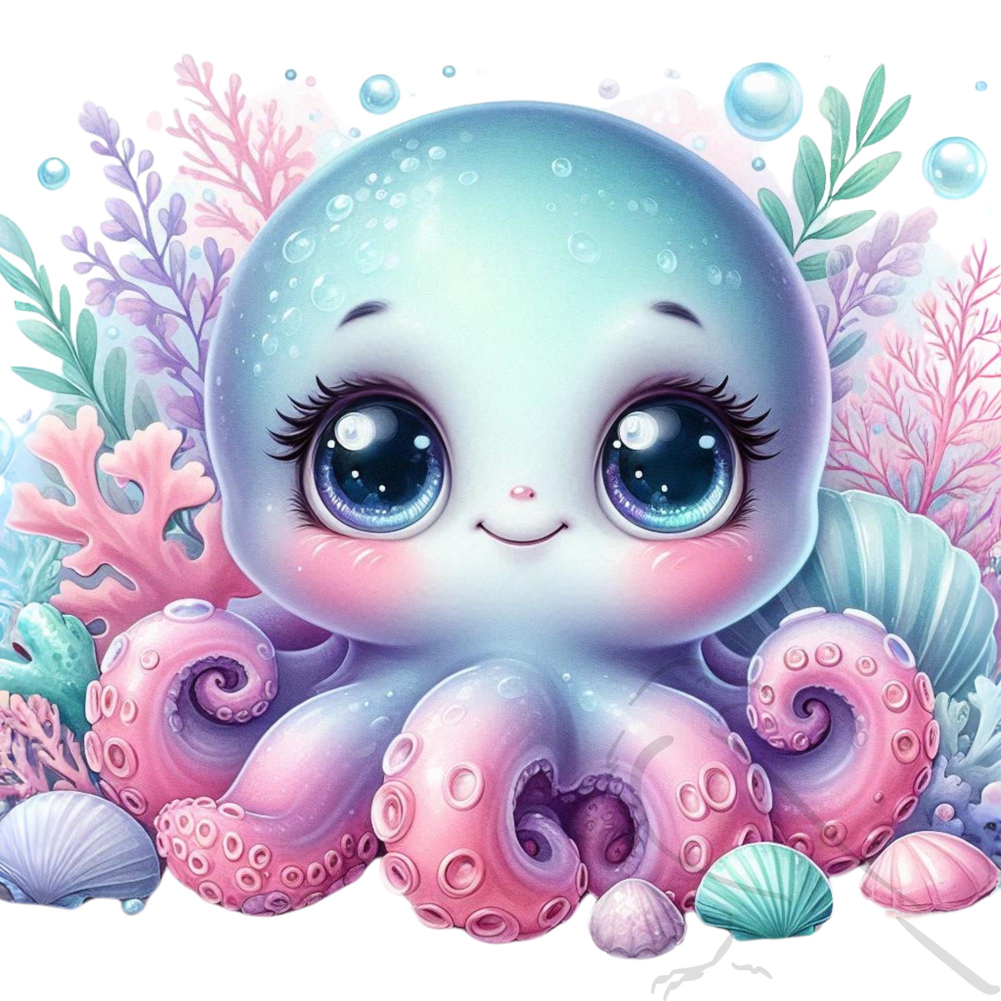 Sea Octopus - Under the Sea - Png - Instant Download - Kids Clipart ...