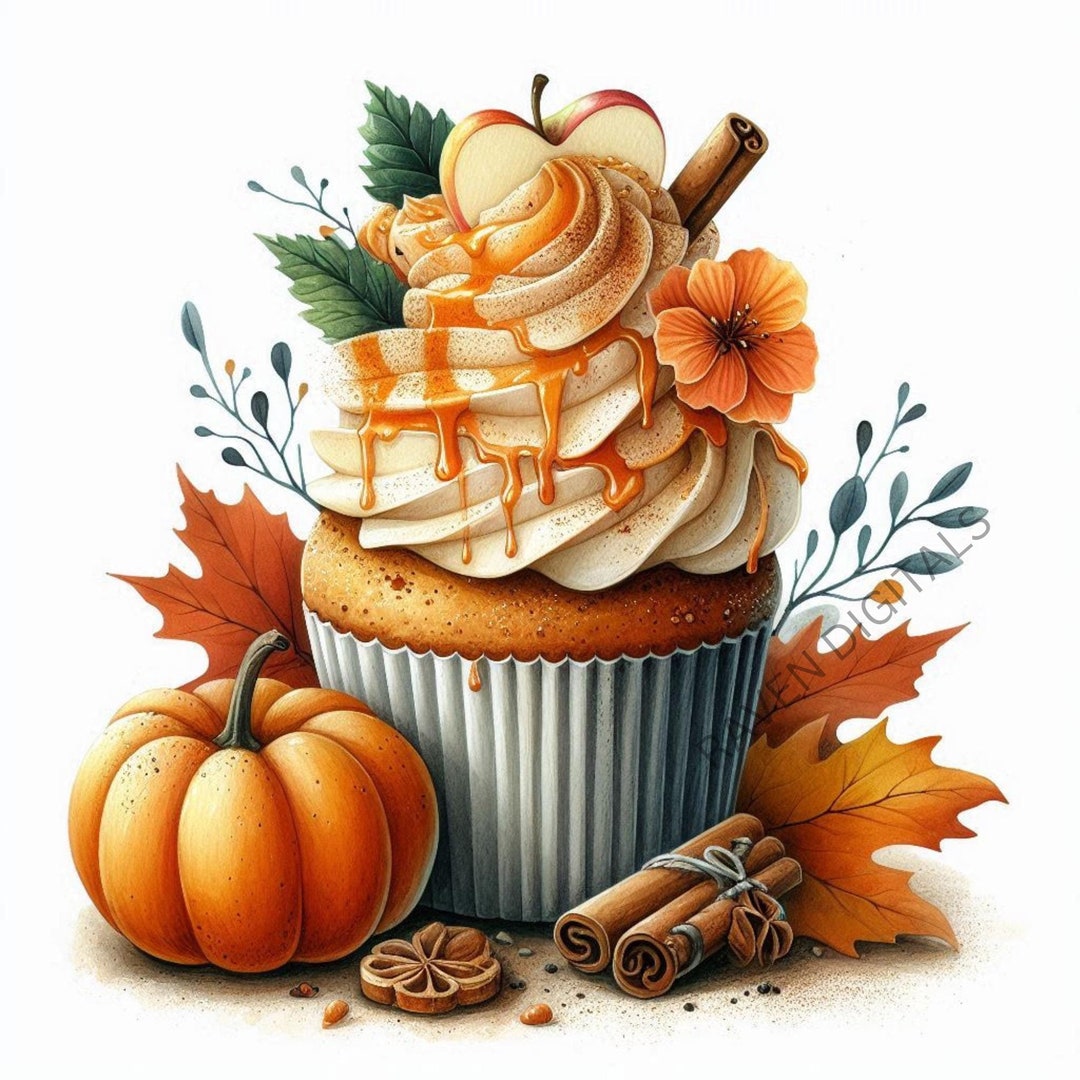 Autumn Cupcake Clipart: Fall Watercolor PNG Images (set of 25) - Etsy