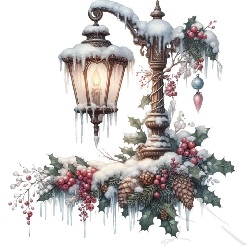 Christmas Clipart, Festive Lamppost PNG Holiday Clipart, Set of 25 ...
