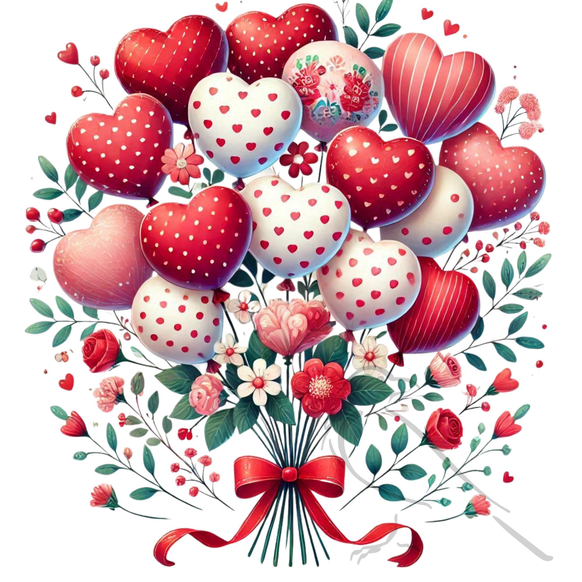 Watercolor Valentine Hearts PNG - Heart Balloons Clipart Transparent ...