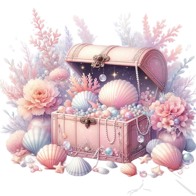 Mermaid Clipart Set: Under the Sea Graphics, Treasure Chest (instant ...