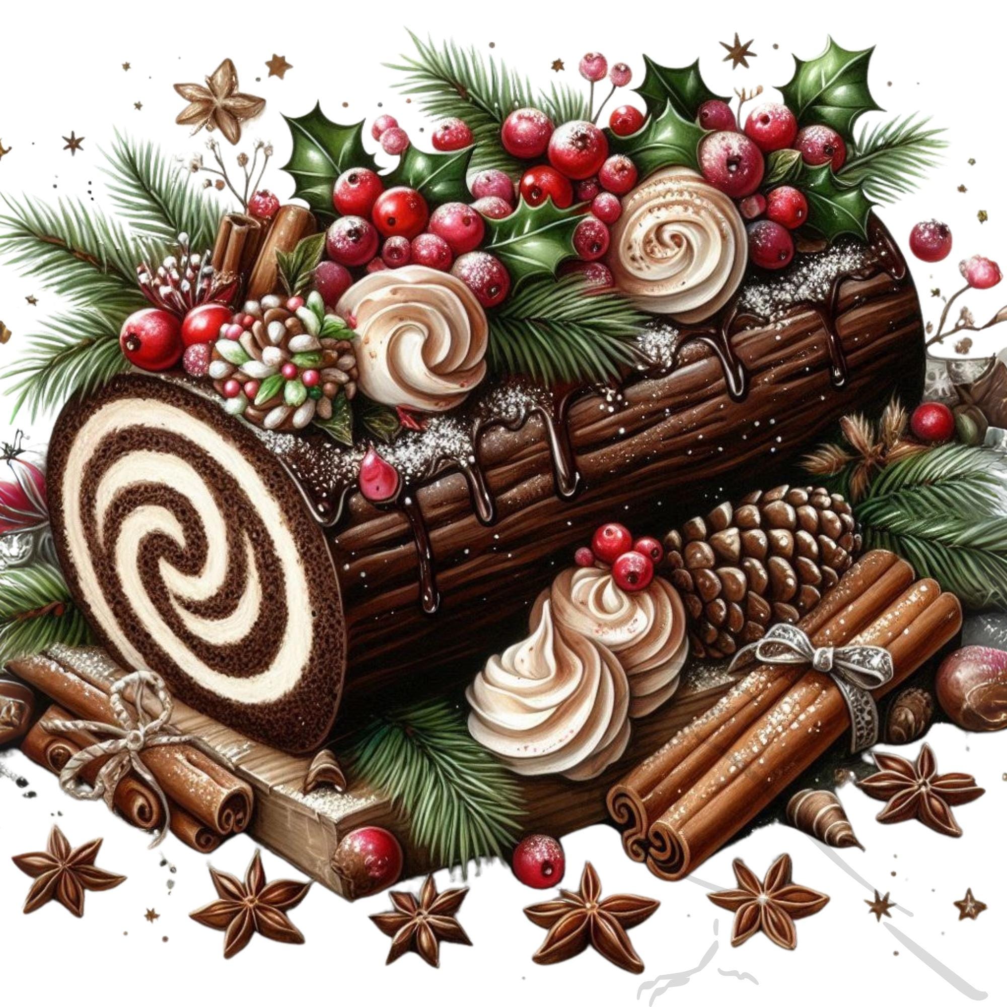 Christmas Clipart, Yule Log, High Resolution- Set of 12 Transparent - Etsy