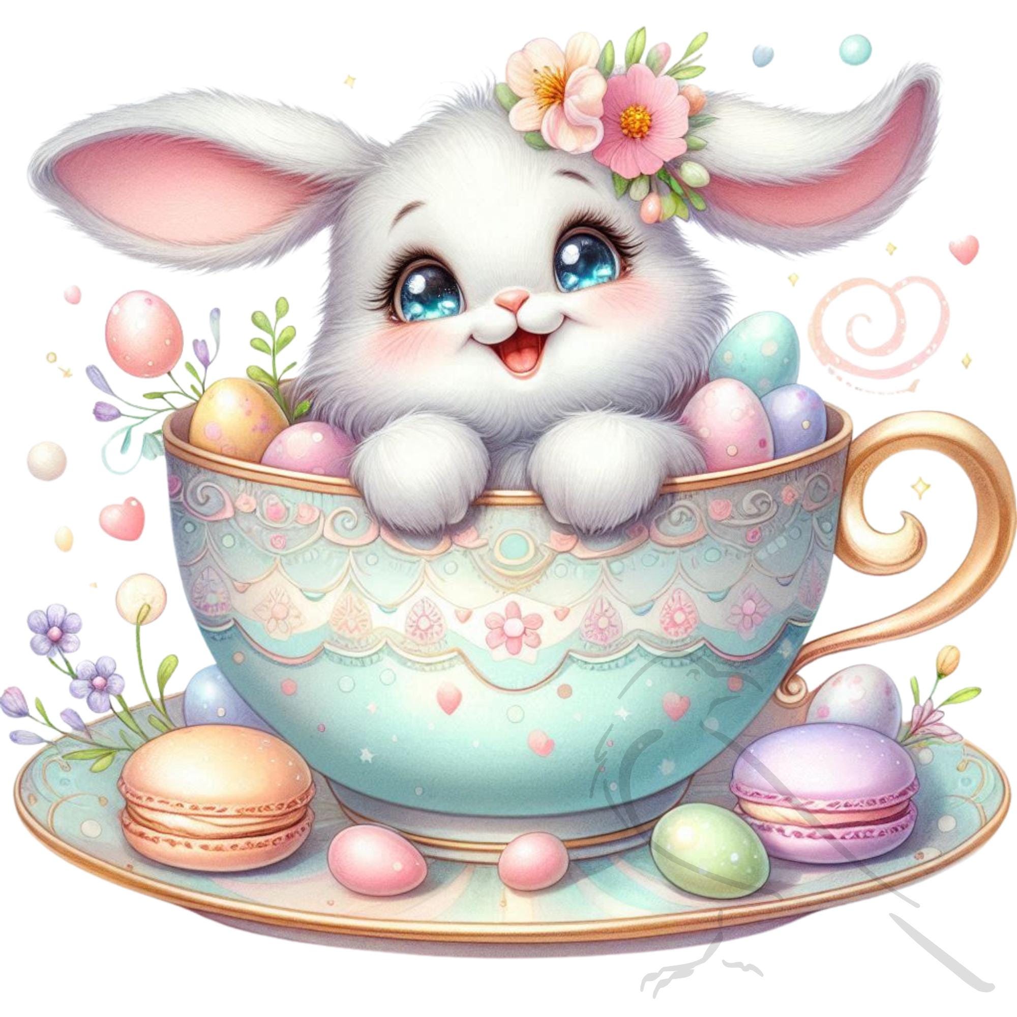 Easter Bunny Clipart: Tea Cup Designs, Commercial Use (PNG Set of 40 ...
