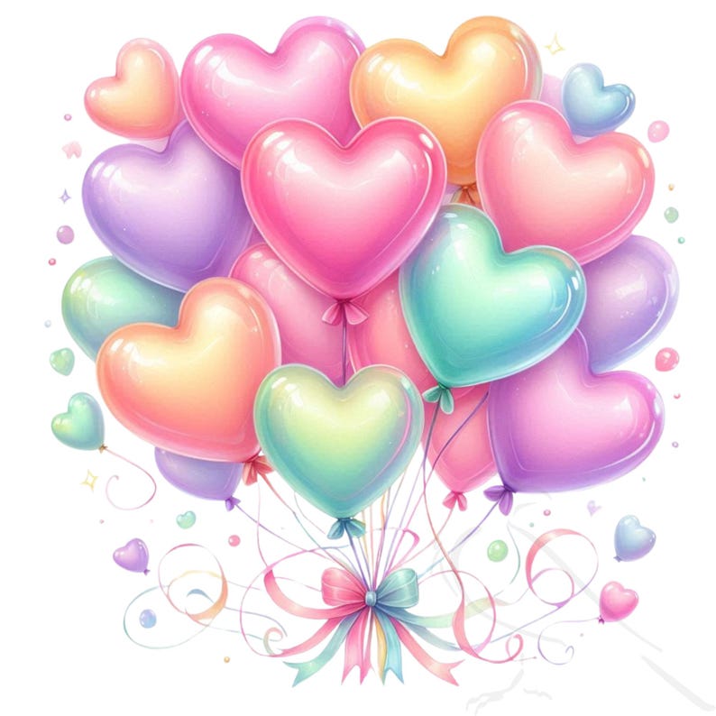Watercolor Heart Balloons Clipart: Pastel PNG Set (digital Download) - Etsy