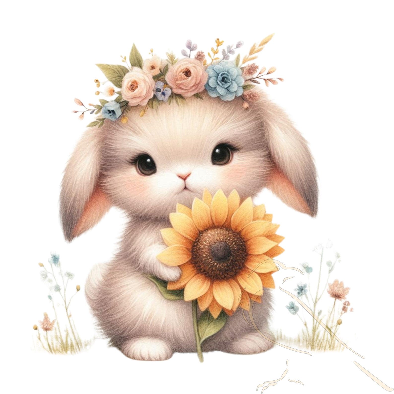 Spring Bunnies Watercolor Clipart, Cute Floral Bunny, - 15 PNG Spring ...