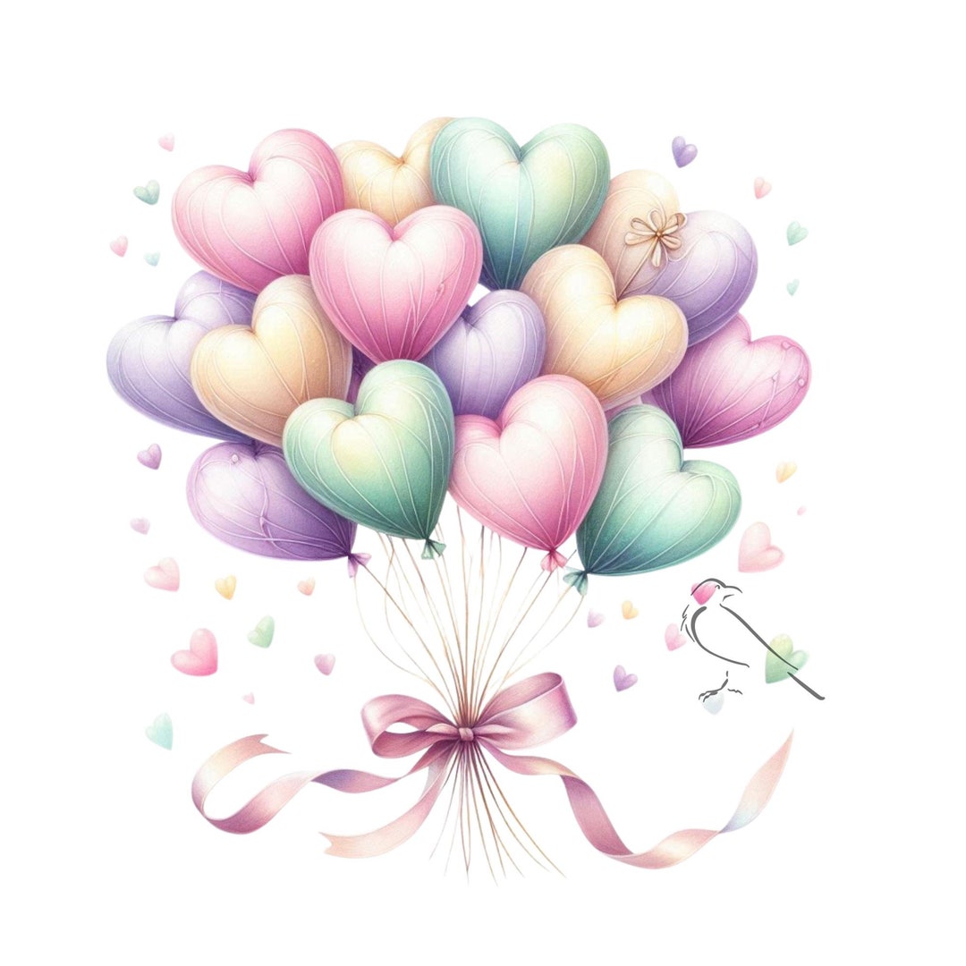 Watercolor Heart Balloons Clipart: Pastel PNG Set (digital Download) - Etsy