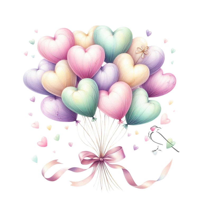Watercolor Heart Balloons Clipart: Pastel PNG Set (digital Download) - Etsy