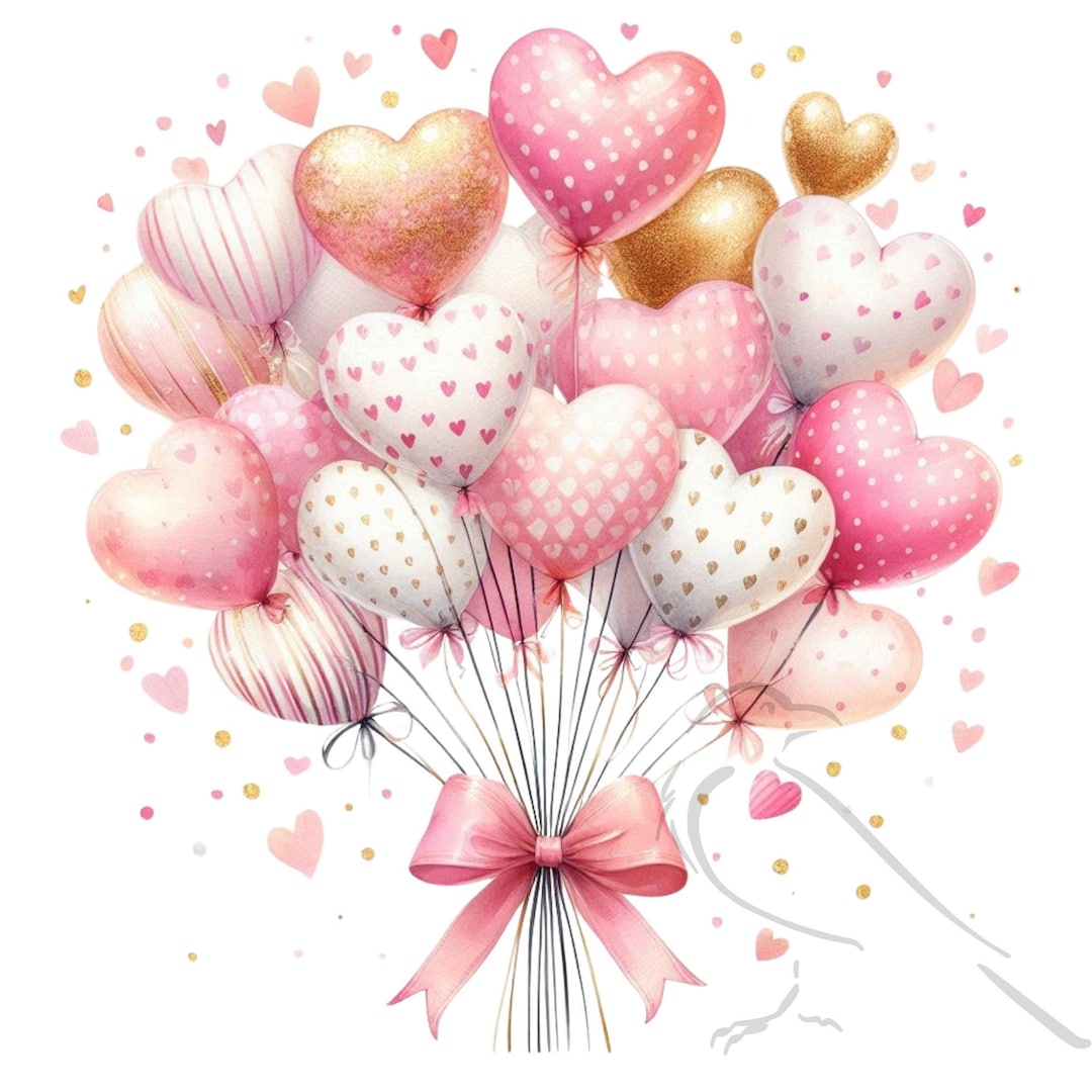 Watercolor Valentine Hearts PNG Heart Balloons Clipart Transparent ...