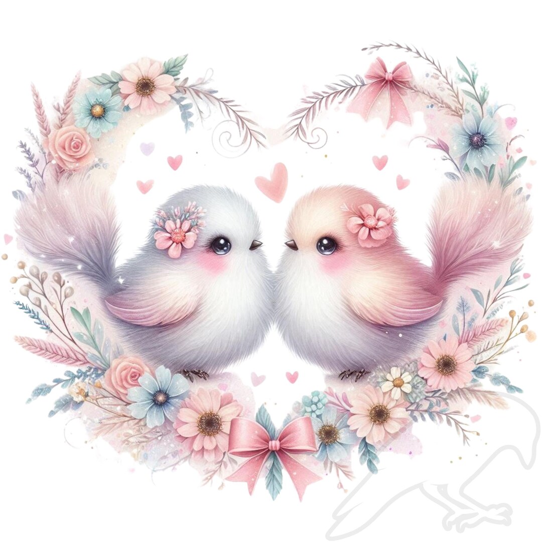 Watercolor Love Birds Clipart: Romantic Valentine's Day PNG Set of 13 ...