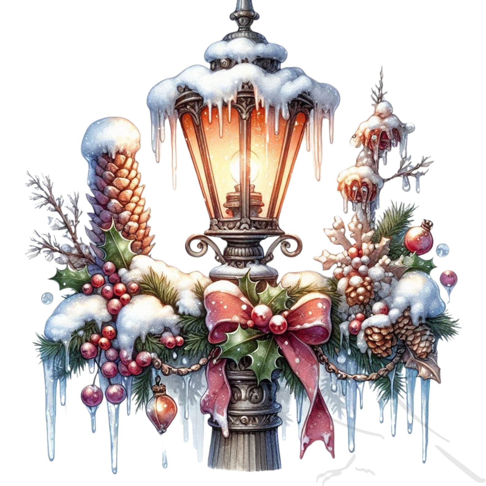 Christmas Clipart, Festive Lamppost PNG Holiday Clipart, Set of 25 ...