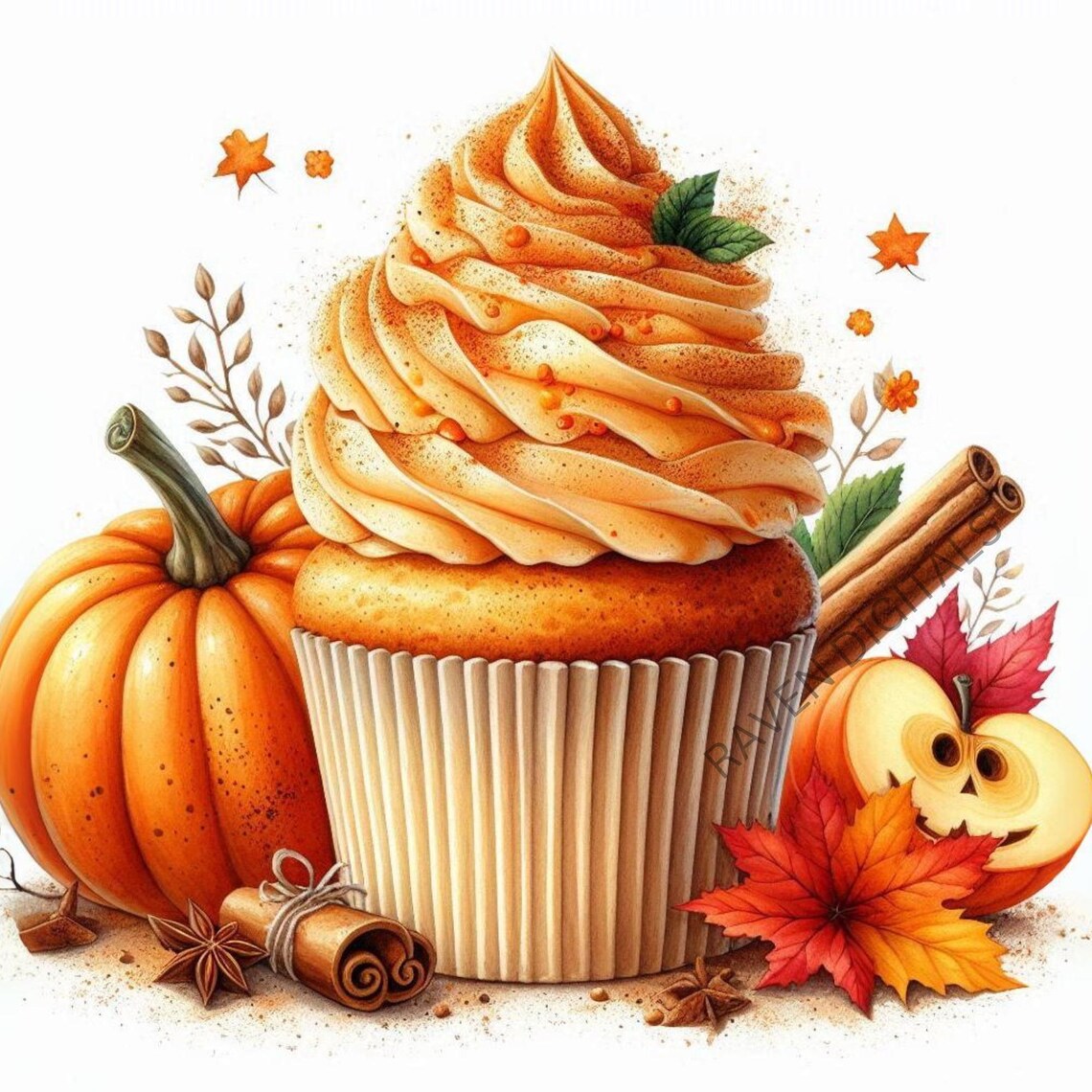 Autumn Cupcake Clipart: Fall Watercolor PNG Images (set of 25) - Etsy