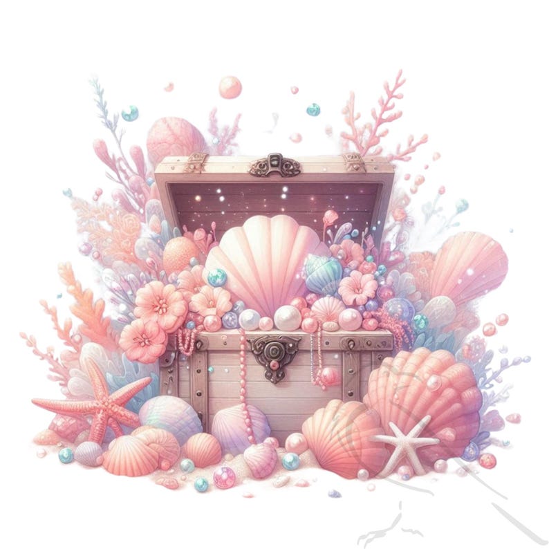 Mermaid Clipart Set: Under the Sea Graphics, Treasure Chest (instant ...