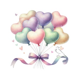 Watercolor Heart Balloons Clipart: Pastel PNG Set (digital Download) - Etsy