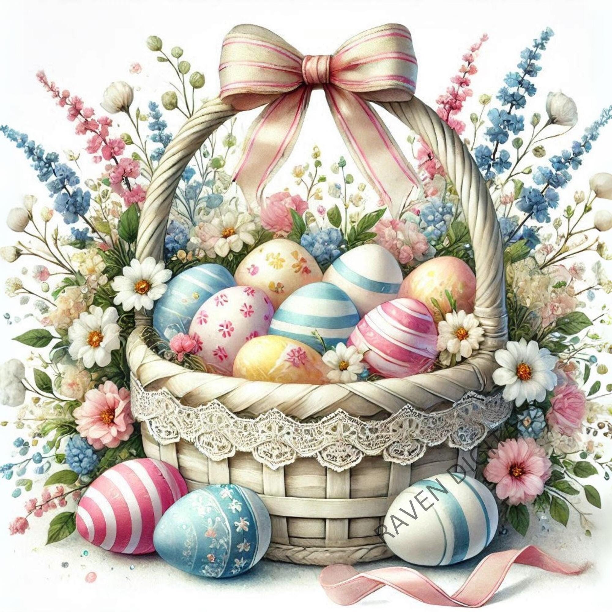 Easter Egg Basket Watercolor Flowers Bundle - PNG Clipart Set of 20 ...