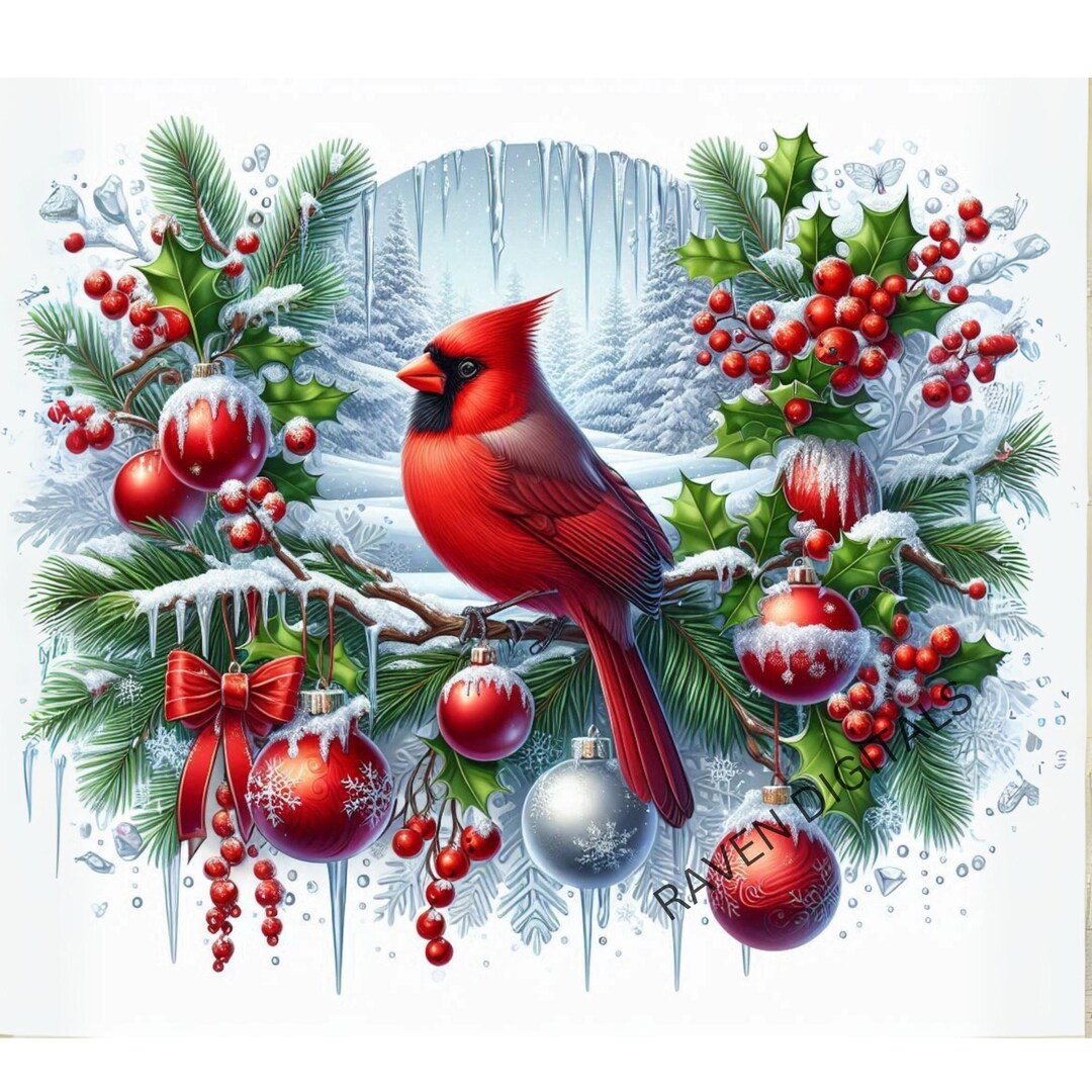 Watercolor Red Cardinal, Clipart Bundle, Red Cardinal, Christmas PNG ...