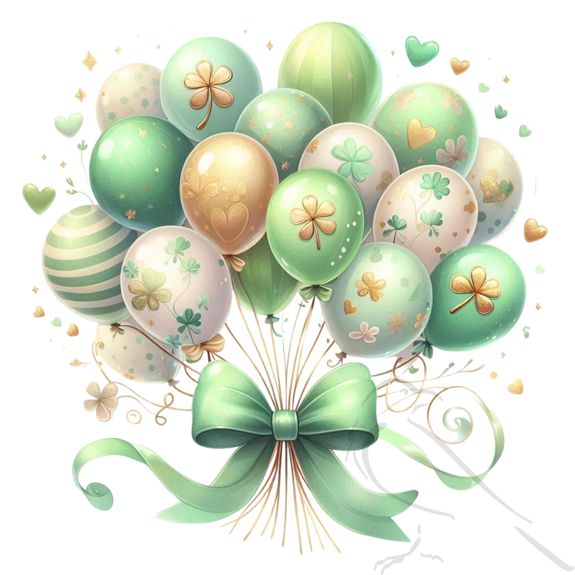 Balloons Clipart, St. Patrick's Day Clipart, 16 PNG Files Commercial ...