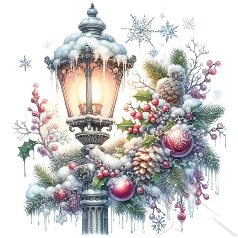 Christmas Clipart, Festive Lamppost PNG Holiday Clipart, Set of 25 ...