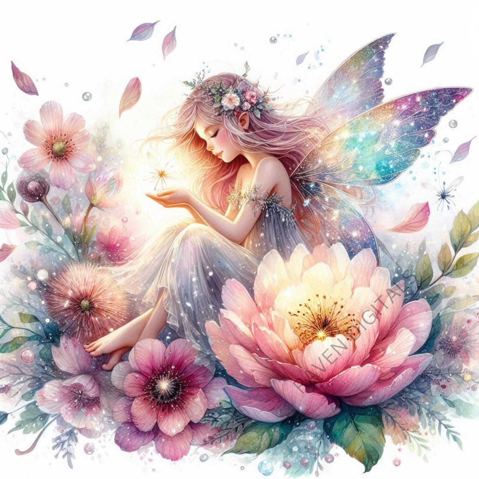 Watercolor Floral Fairy Clipart: Whimsical PNG Files (with Background ...