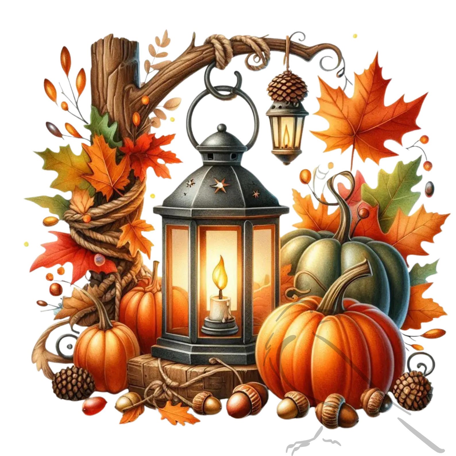 Autumn Clipart Set: Fall PNG Images, Lamppost Designs (commercial Use ...