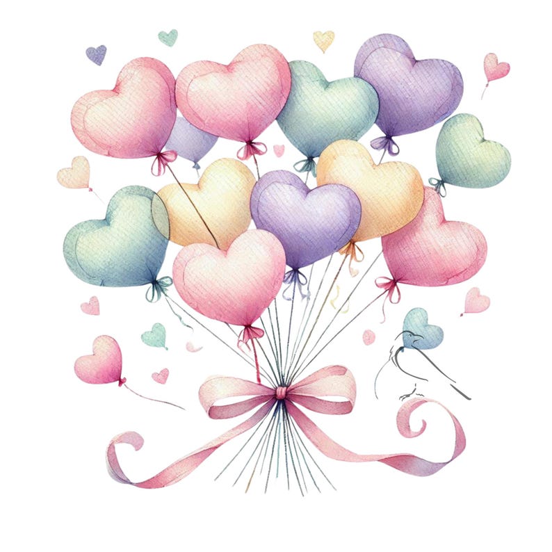 Watercolor Heart Balloons Clipart: Pastel PNG Set (digital Download) - Etsy