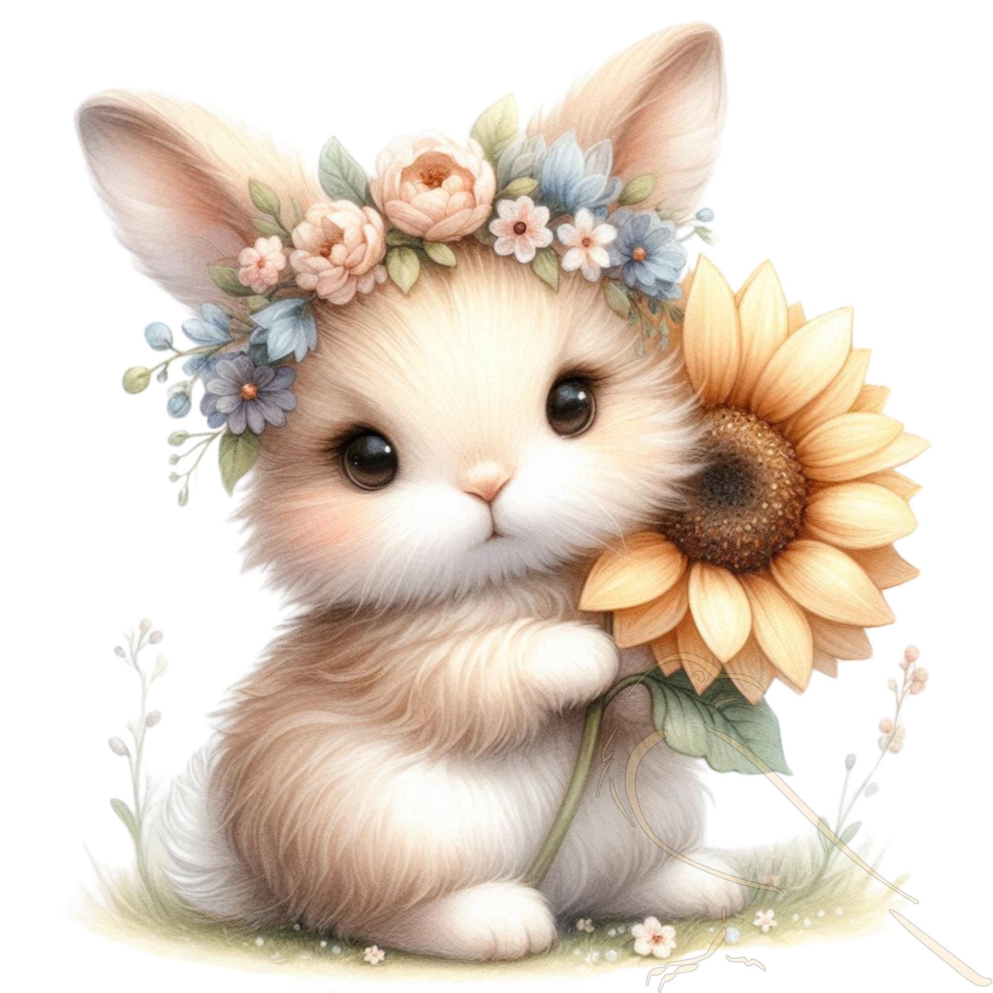 Spring Bunnies Watercolor Clipart, Cute Floral Bunny, - 15 PNG Spring ...